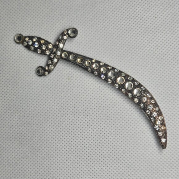 Jewelry | Vintage Rhinestone Sword Brooch Curved Dagger Pin With Clear ...